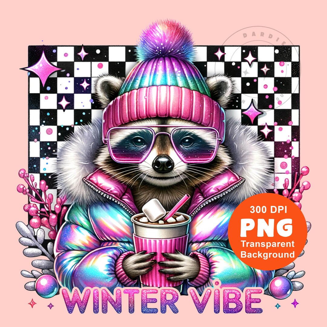 Winter Vibe Raccoon, Winter Racoon Png Retro 80s 90s Era PNG Stylish ...