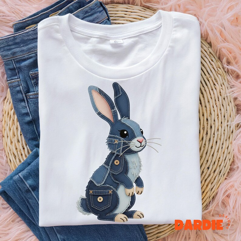 Denim Patchwork Bunny Rabbit PNG: Cute Western Blue Jean Easter ...
