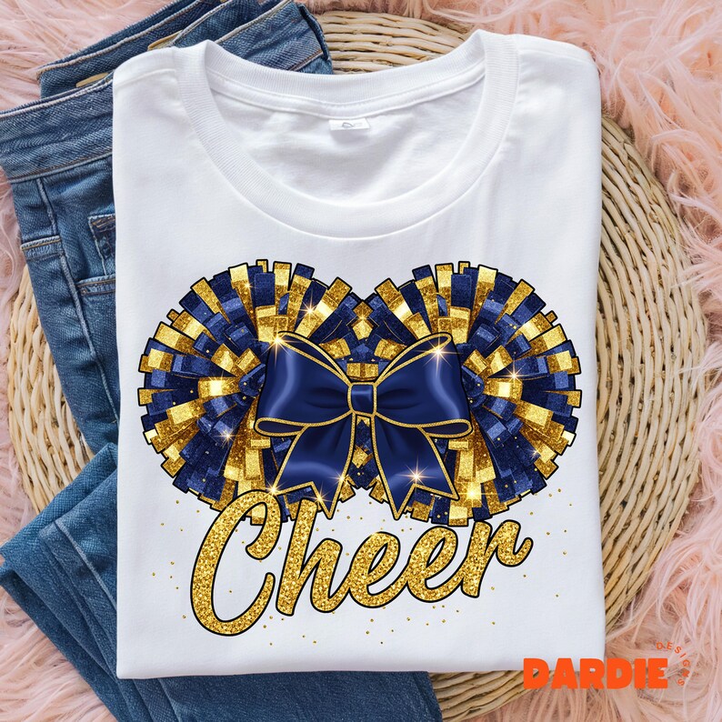 Blue Gold Cheer PNG: Coquette Bow School Spirit Game Day Sublimation ...