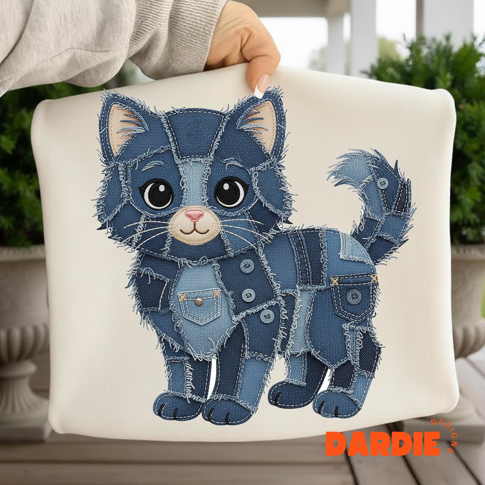 Denim Patchwork Cat PNG: Cute Western Blue Jean Kitten Sublimation ...