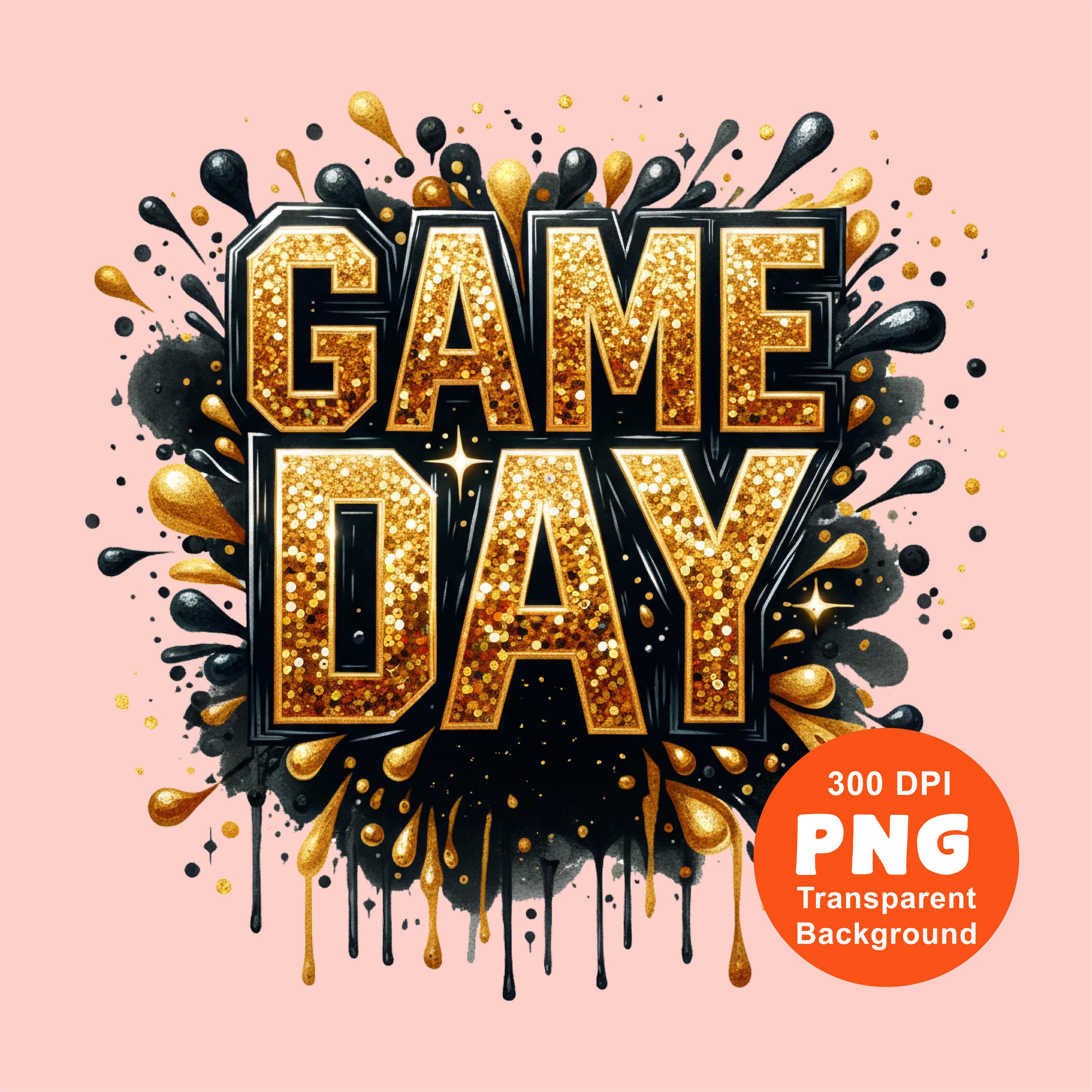 Game Day PNG: Gold Glitter Sports Sublimation Design Clipart ( Digital ...