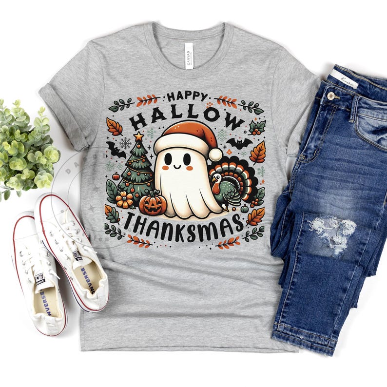 Happy Hallothankmas Santa Ghost PNG Halloween Christmas Thanksgiving ...
