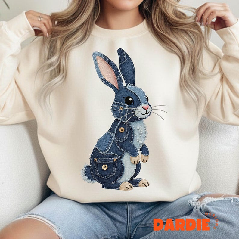 Denim Patchwork Bunny Rabbit PNG: Cute Western Blue Jean Easter ...