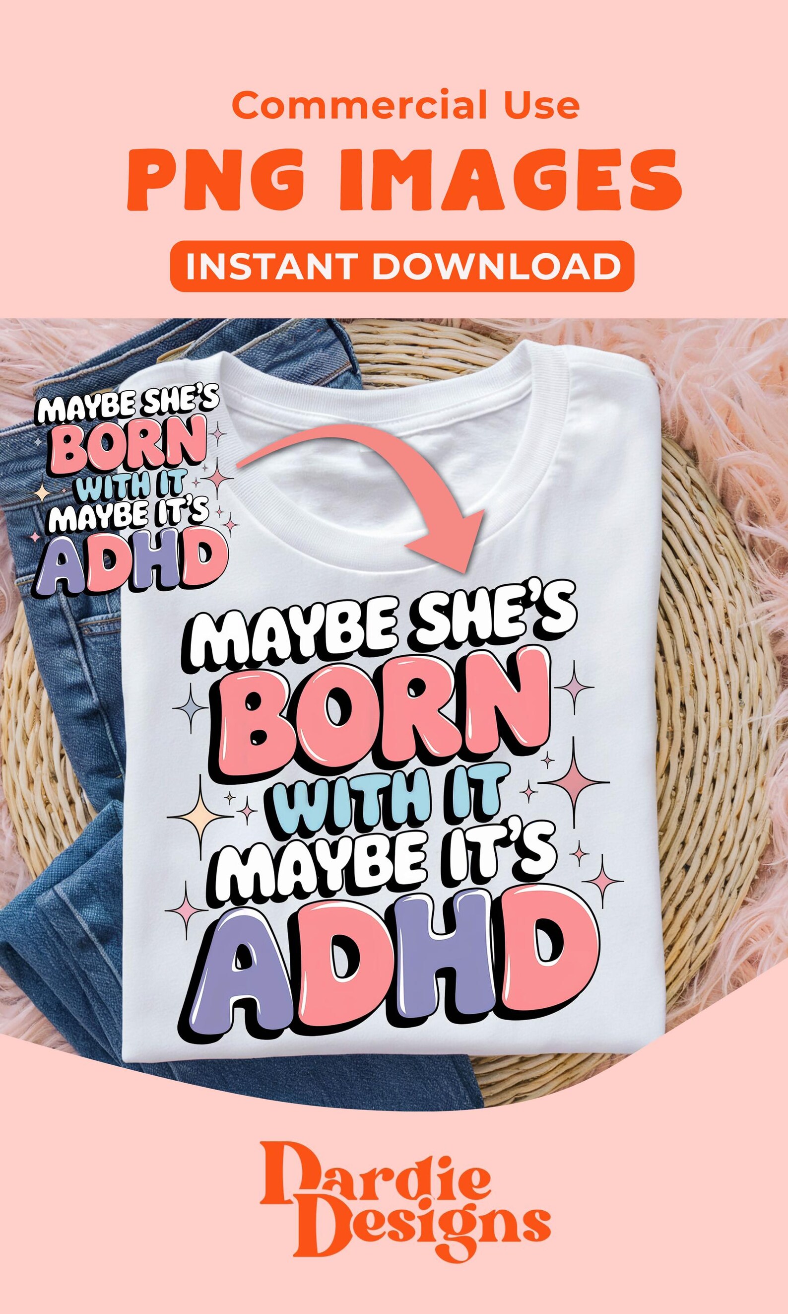 Funny ADHD PNG Neurodivergent Quote ADHD Sticker Snarky Sarcastic Adult ...