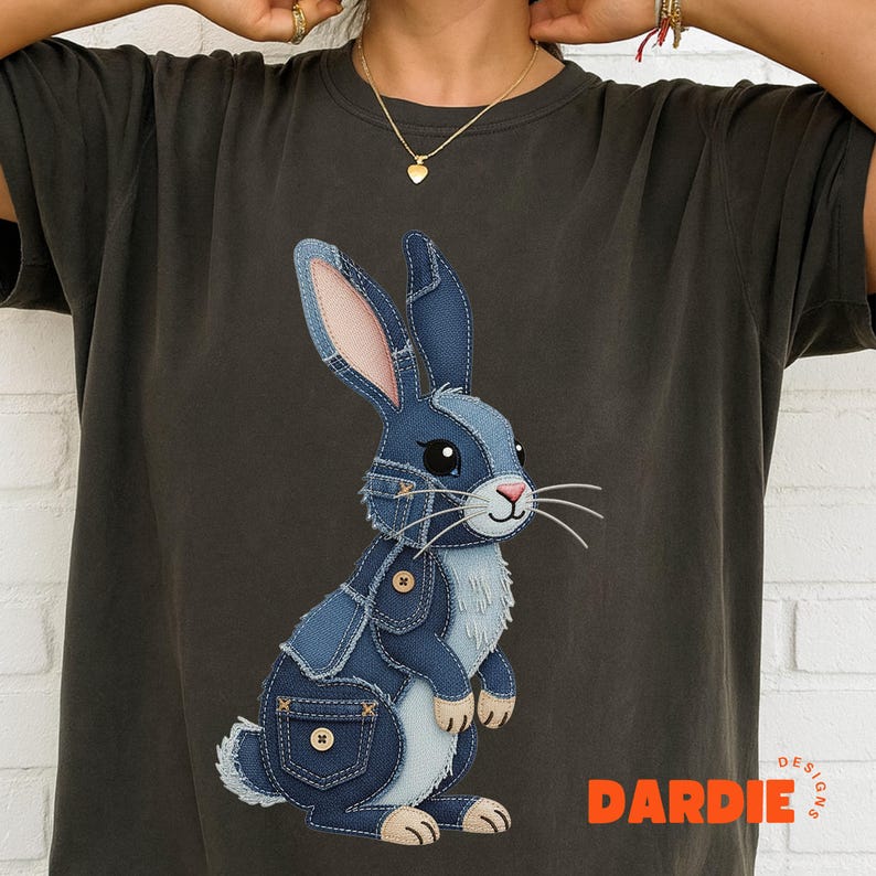 Denim Patchwork Bunny Rabbit PNG: Cute Western Blue Jean Easter ...