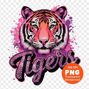 Pink Tigers PNG Mascot Png Pink Glitter Tiger Png Girly Football Season ...