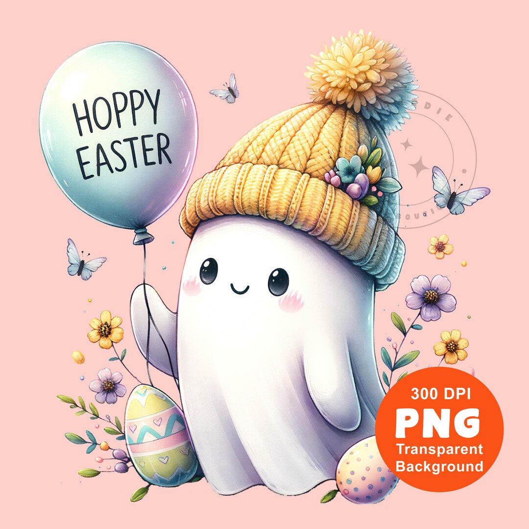Cute Easter Ghost PNG Hoppy Easter Boo, Spring Ghostie Png, Floral ...