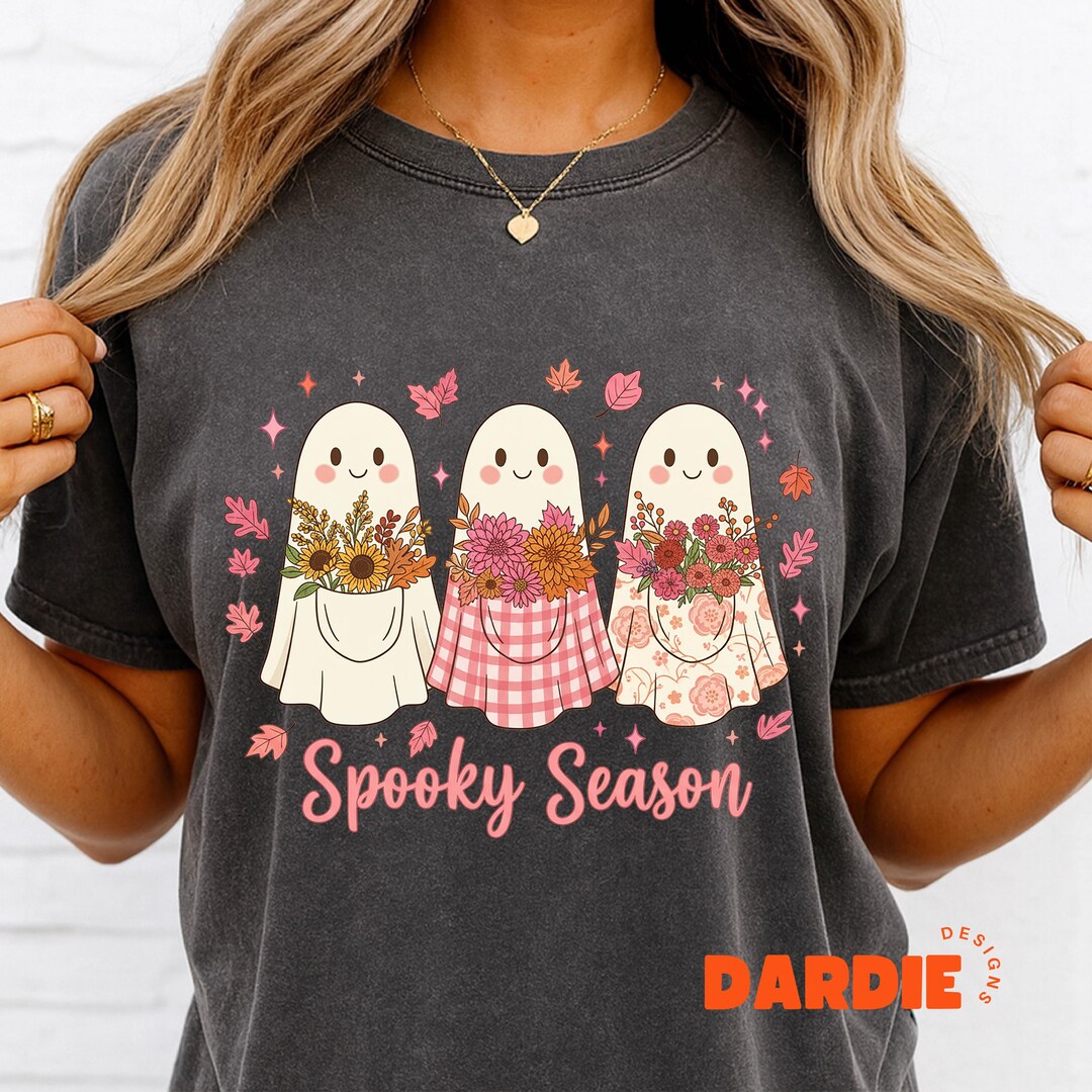Cute Fall Ghosts PNG: 2 Versions Included, Floral Boho Spooky Season ...