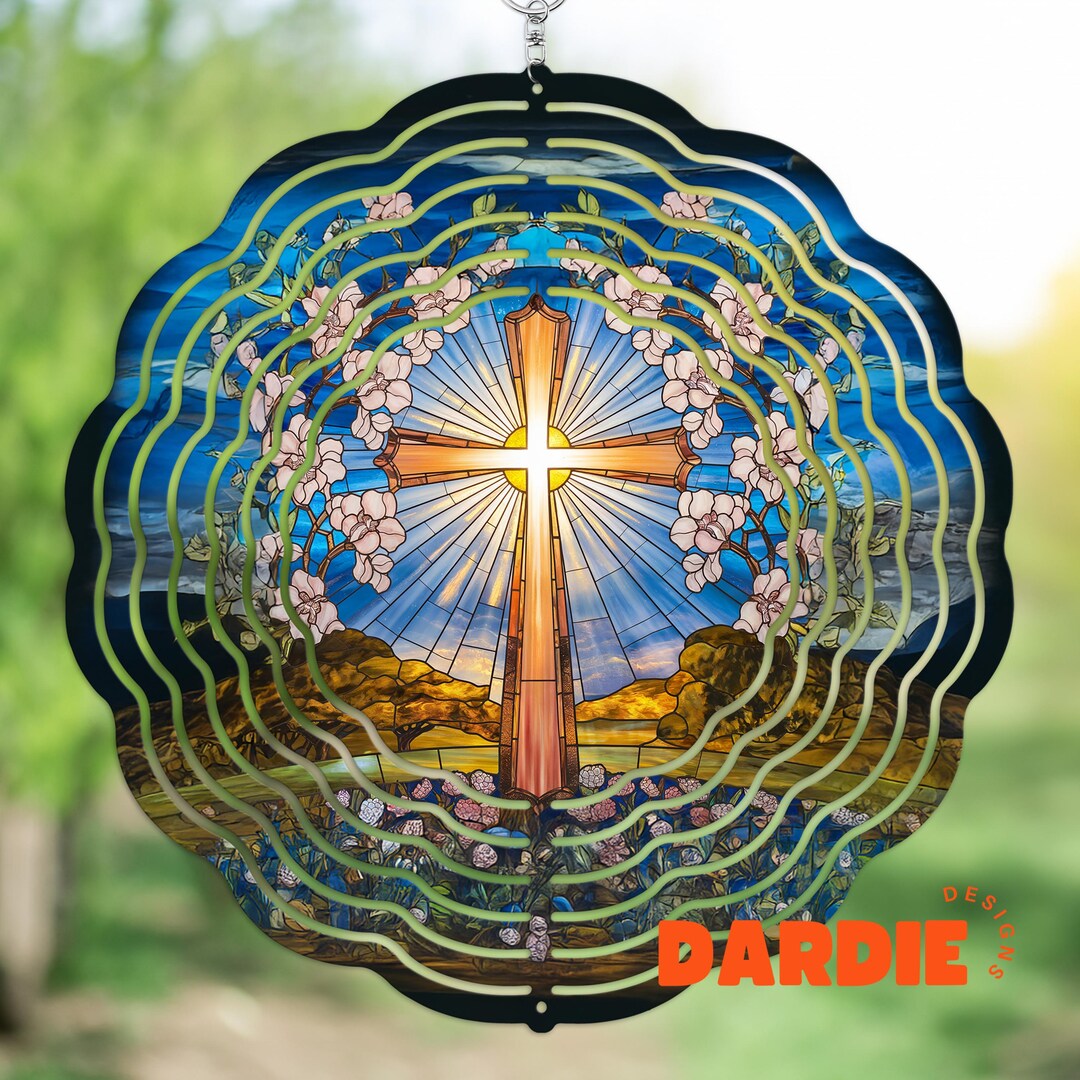 Jesus Cross Wind Spinner Png Sublimation Christian Stained Glass Cross ...
