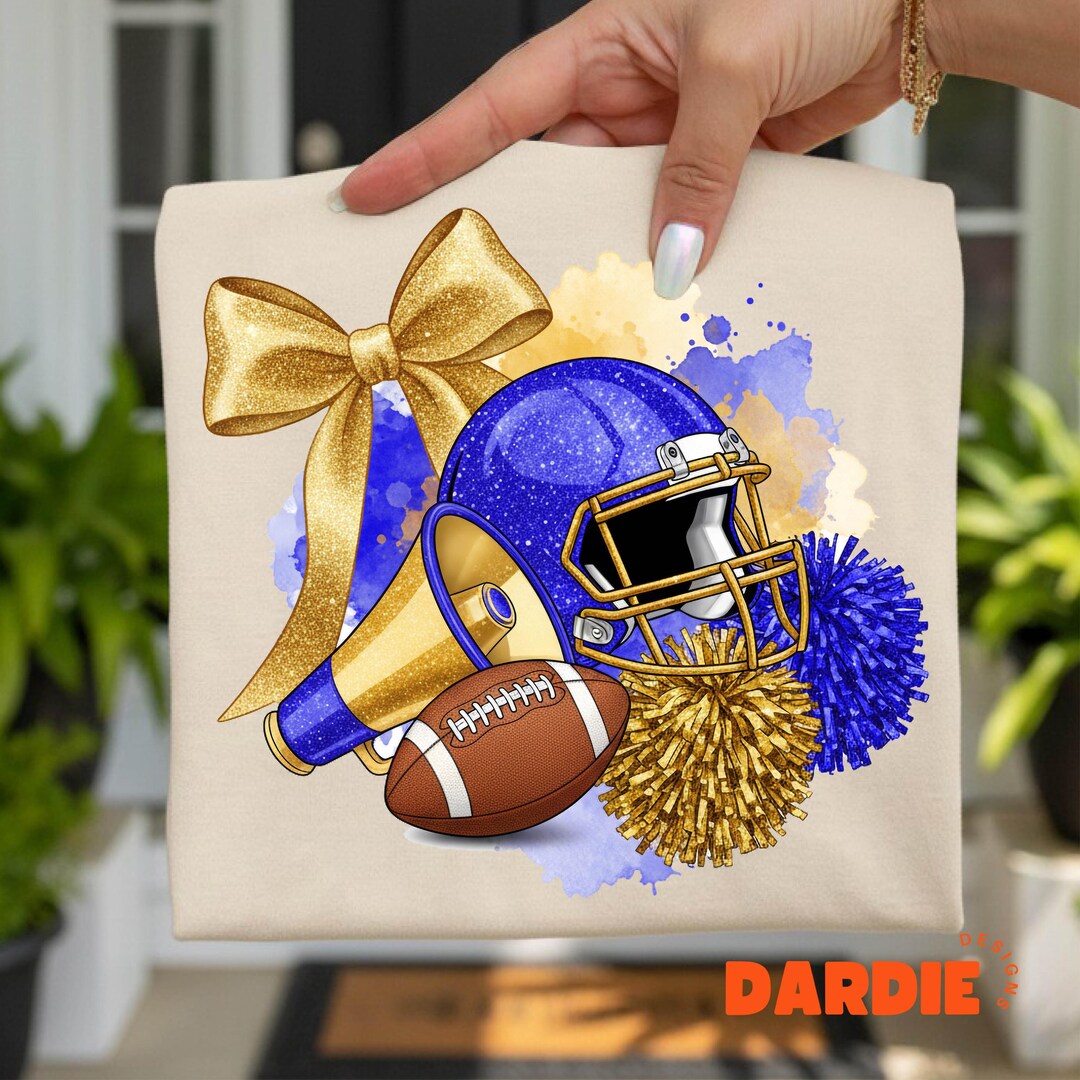 Blue Gold Football Cheerleader PNG: Coquette Bow School Spirit Game Day ...