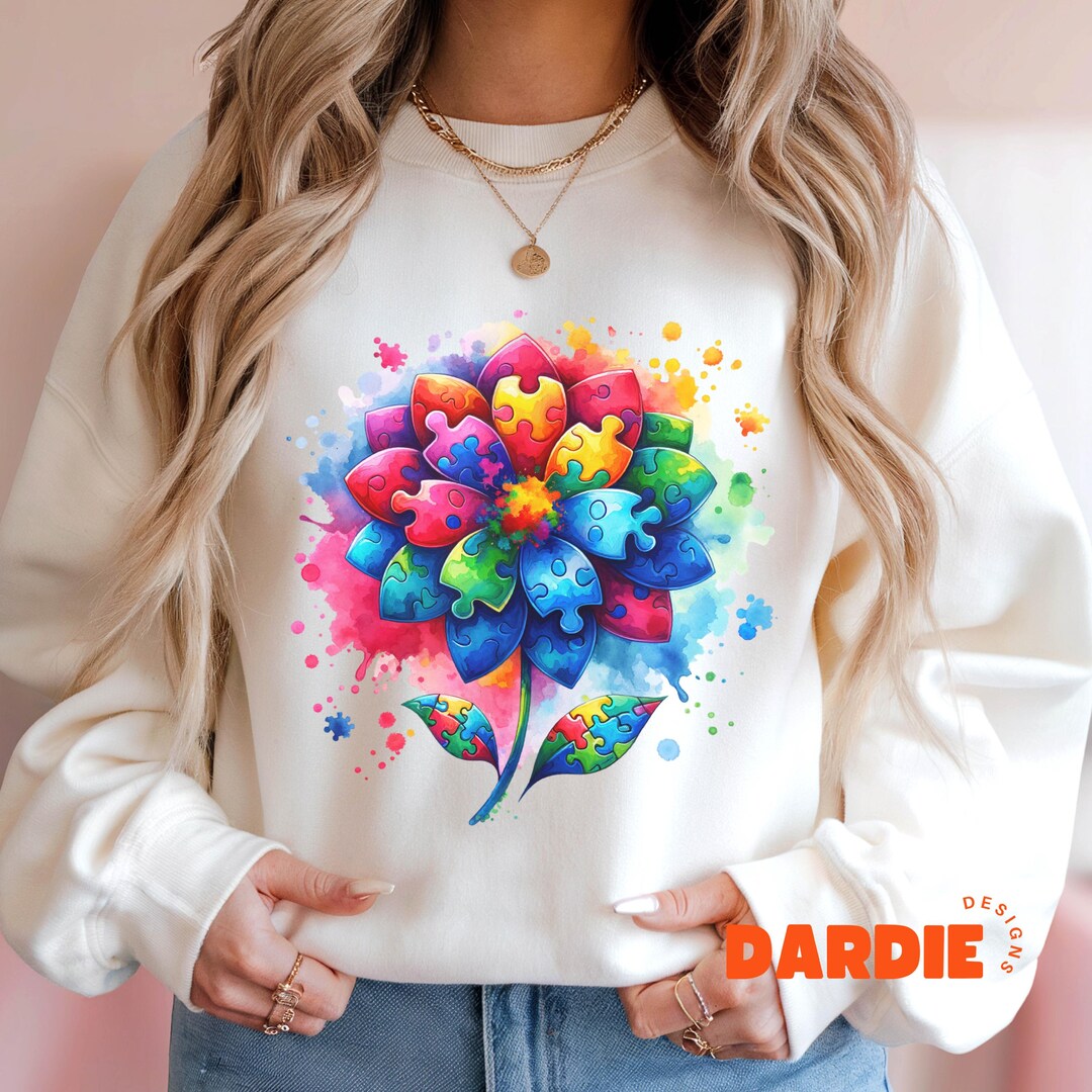 Rainbow Flower Png, Autism Awareness Png, Autism Mom Png, Puzzle Pieces ...