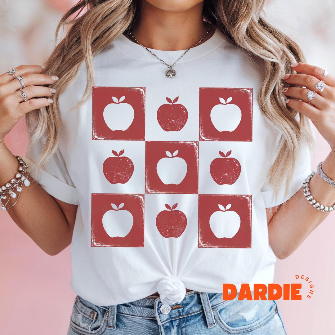 Retro Checkered Teacher PNG Trendy Teacher PNG Apple Checkerboard ...