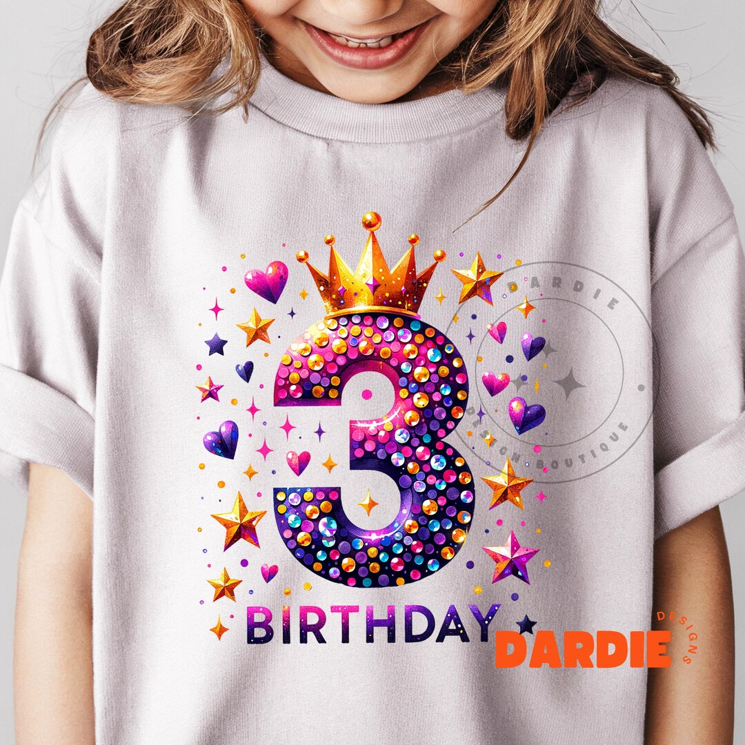 3rd Birthday PNG Girls Third Birthday T-shirt Sublimation Design Birthday Princess Png Birthday ...
