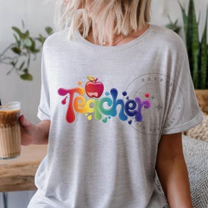 Colorful Teacher PNG Rainbow Teacher PNG Dripping 3D Teacher, Apple Png ...
