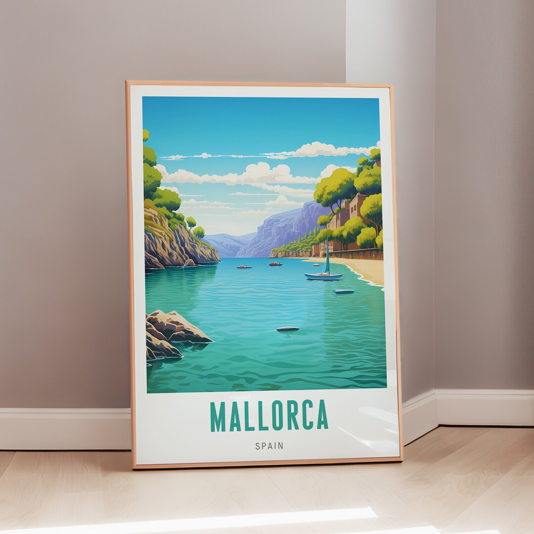 Mallorca Spain Poster Mid Century Wall Art Spanish Travel Print ...