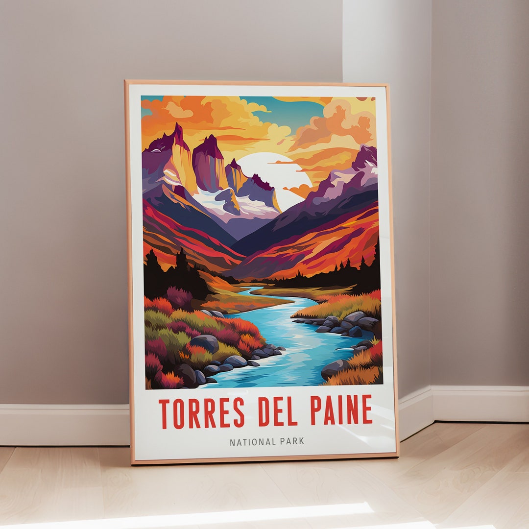 Torres Del Paine Travel Poster Chile Print Mid Century Modern Wall Art ...