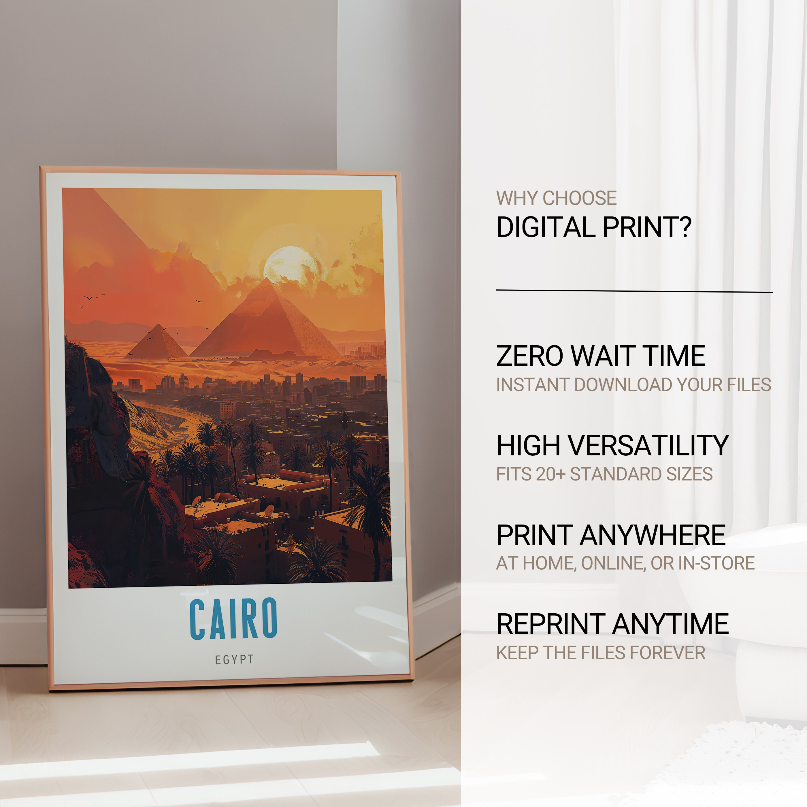 Egyptian Art Cairo Travel Poster Mid Century Modern Wall Art Egypt ...