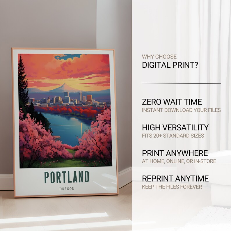 Portland Oregon Poster Mid Century Wall Art American Travel Print ...