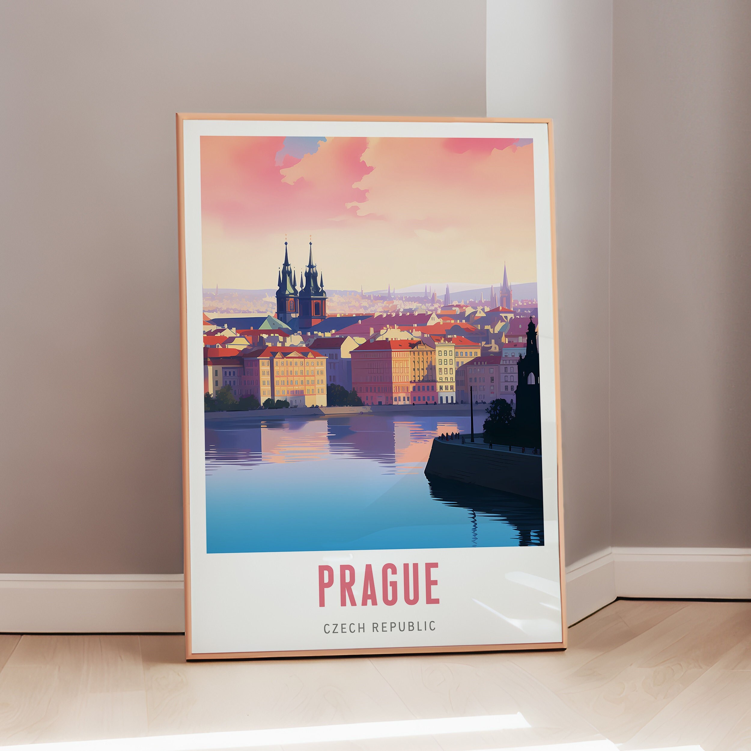 Czech Republic Prague Poster Mid Century Art Eclectic Decor Modern Wall ...