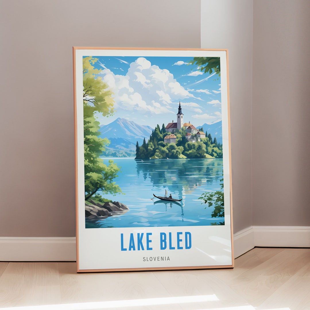 Slovenian Art Lake Bled Travel Poster Mid Century Modern Wall Art ...