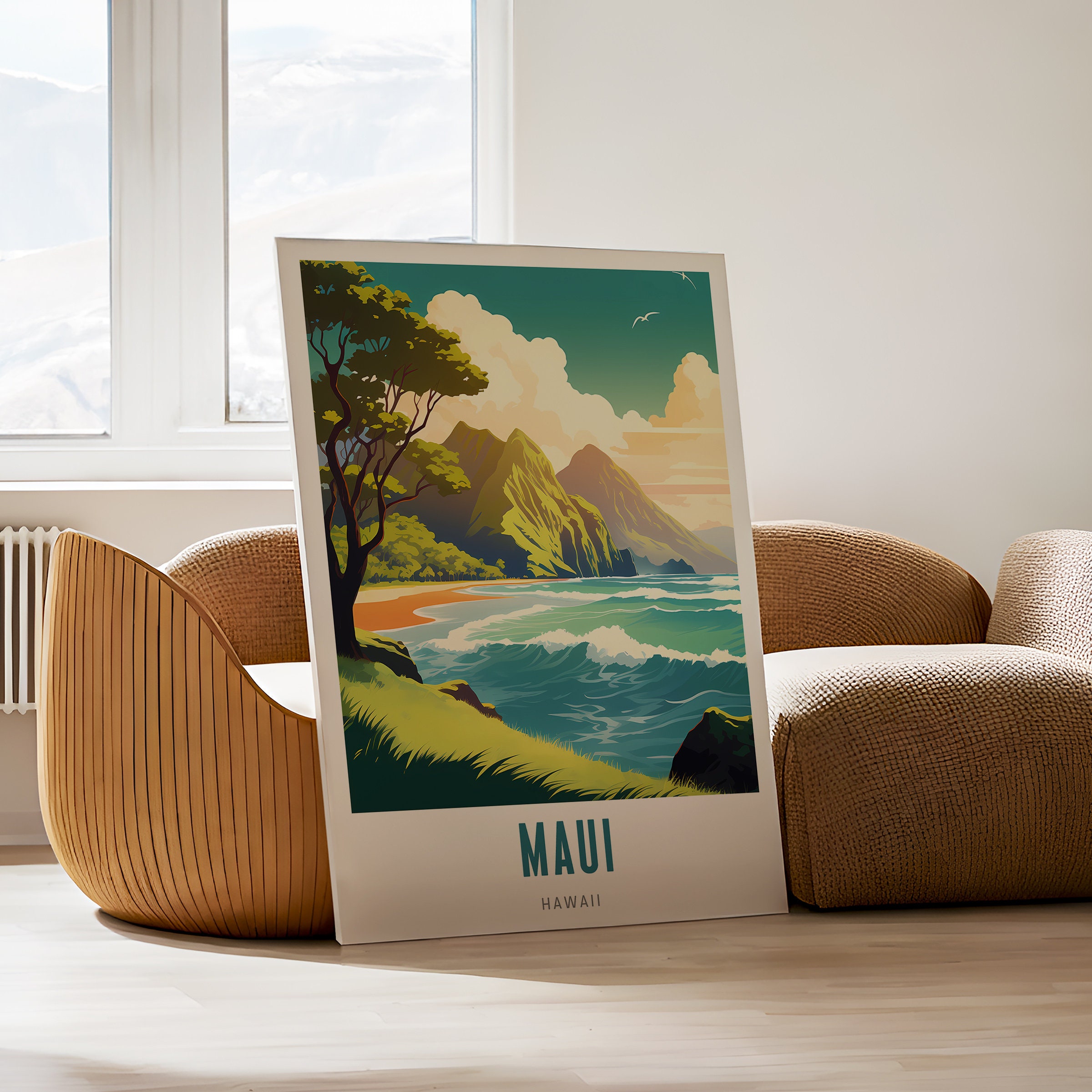 Maui Hawaii Poster Mid Century Wall Art Aloha State Travel - Etsy