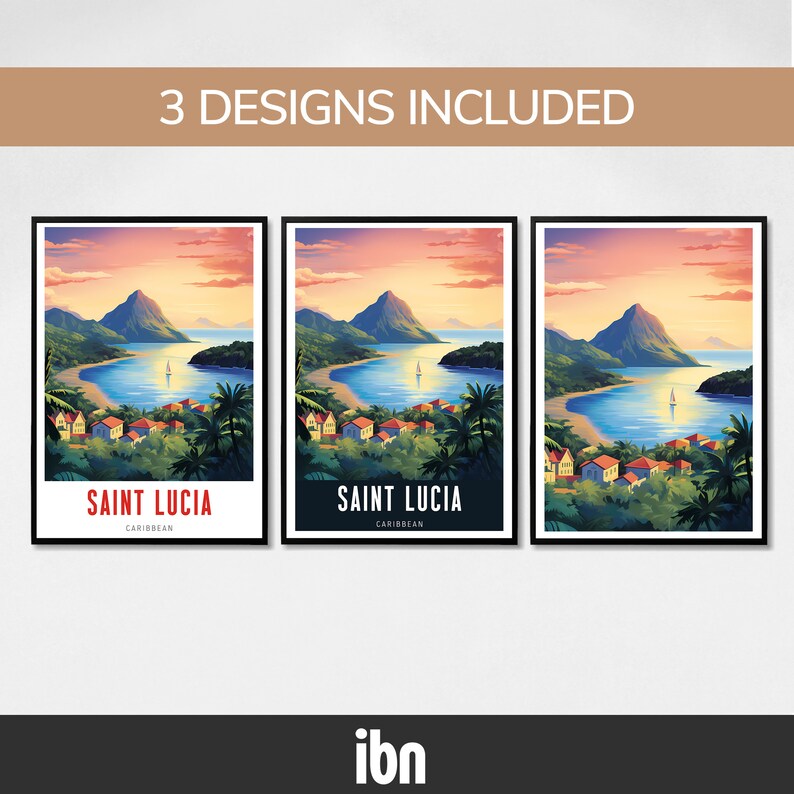 Caribbean Art St. Lucia Travel Poster Mid Century Modern Wall Art St ...
