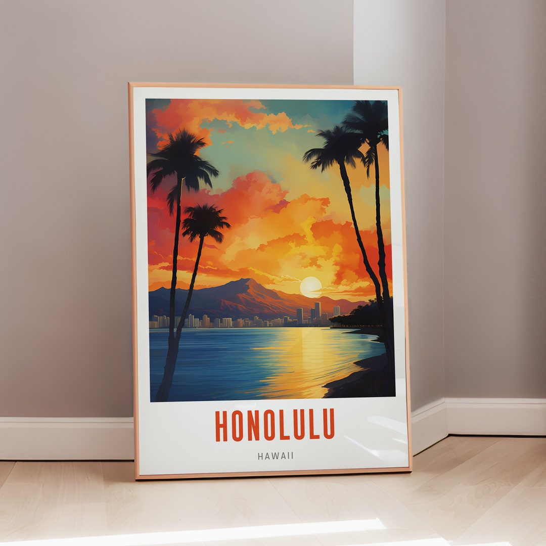 Hawaii Honolulu Poster Mid Century Art Eclectic Decor Modern Wall Art ...