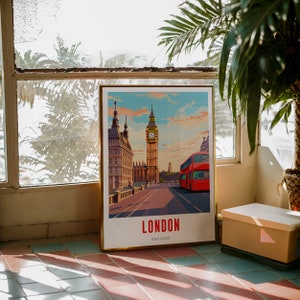 England Travel Poster London Iconic Landmarks Mid Century Modern Wall ...