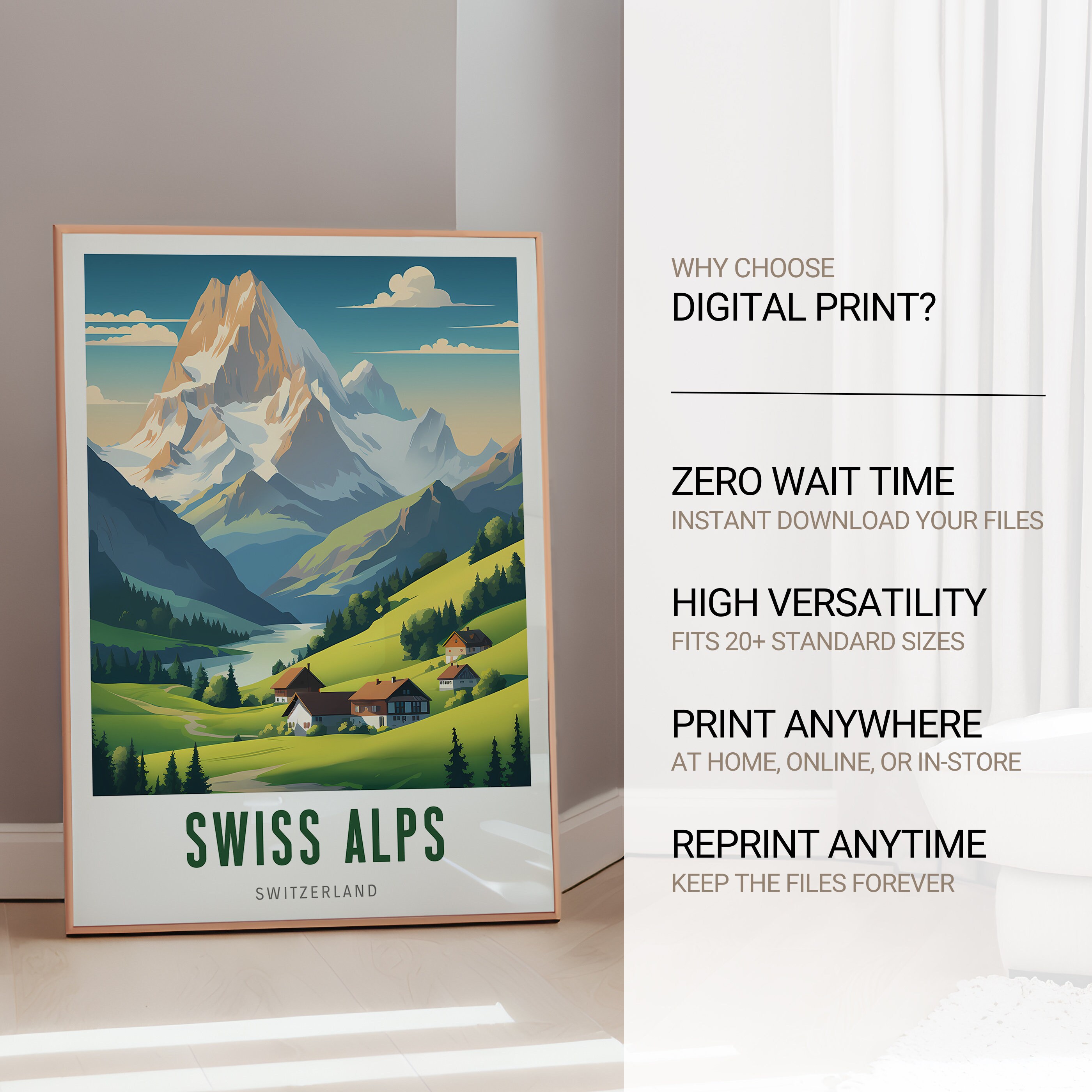 Swiss Wall Art Swiss Alps Print Mid Century Travel Poster Europe ...