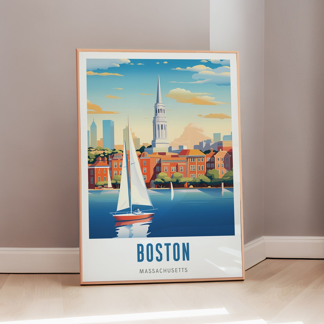 Boston Travel Poster Massachusetts Print Mid Century Modern Wall Art ...