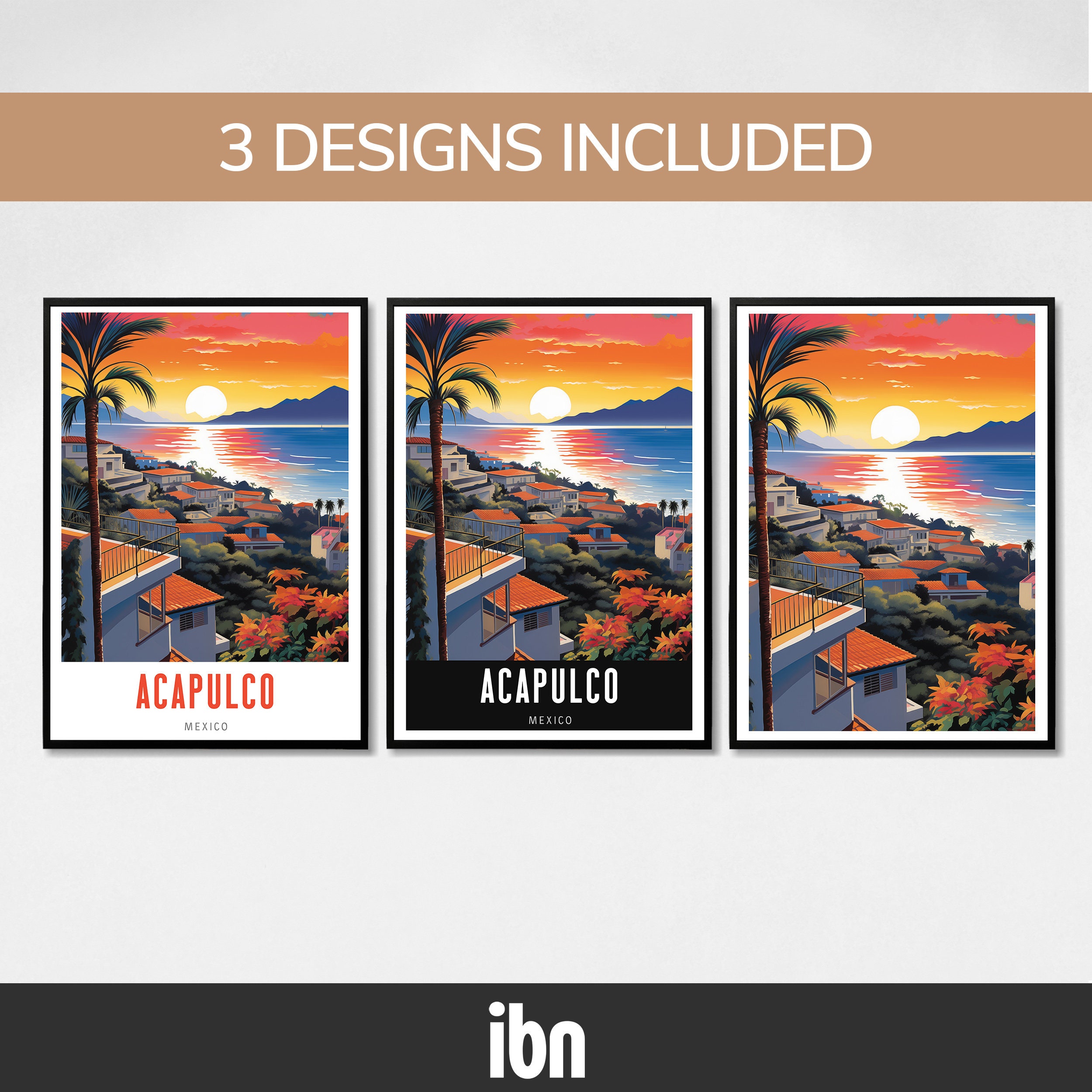 Acapulco Travel Poster Mexico Print Mid Century Modern Wall Art ...