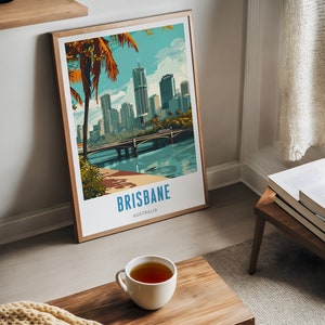 Travel Poster of Brisbane Mid Century Modern Wall Art Australia Print ...