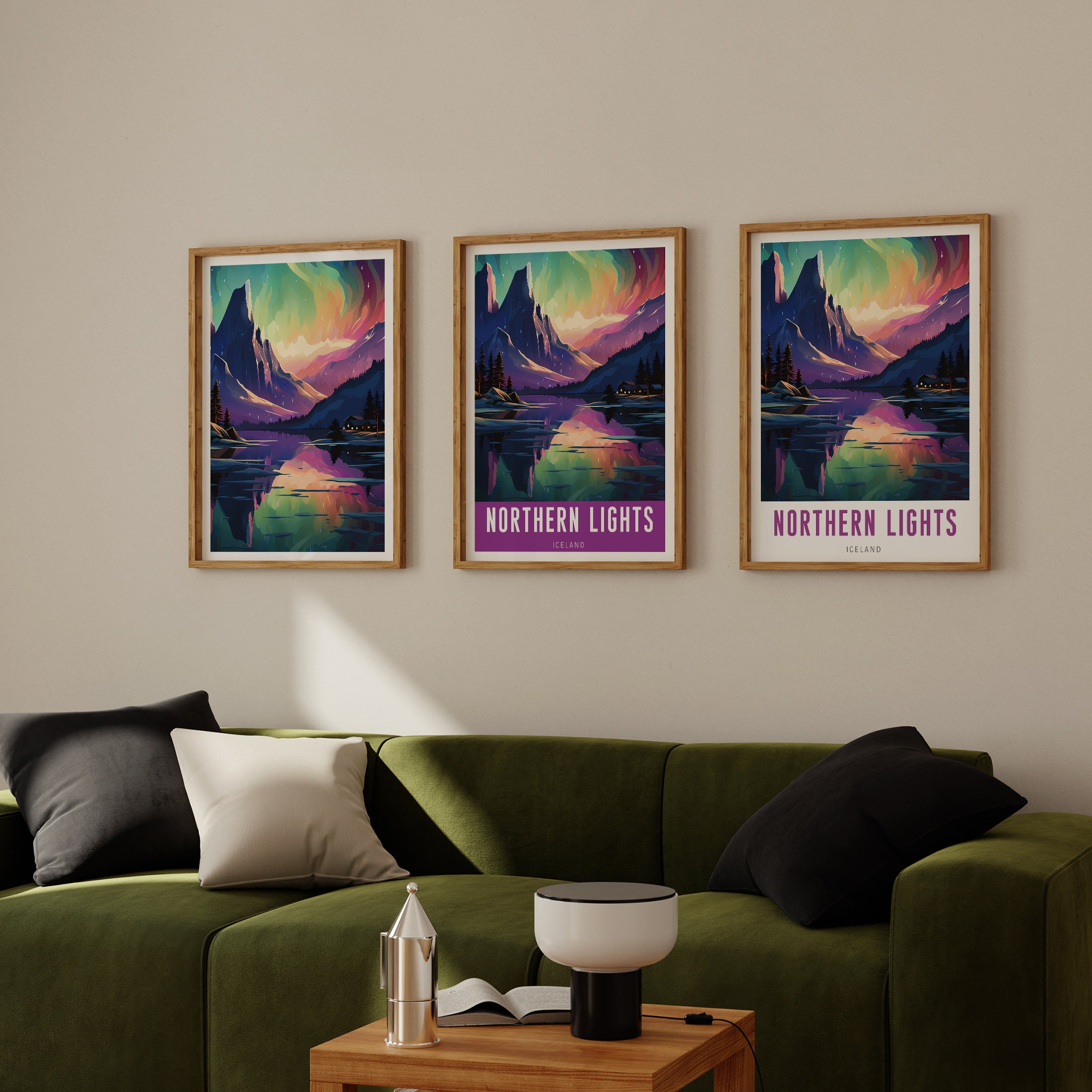 Aurora Borealis Poster Mid Century Wall Art Northern Lights - Etsy