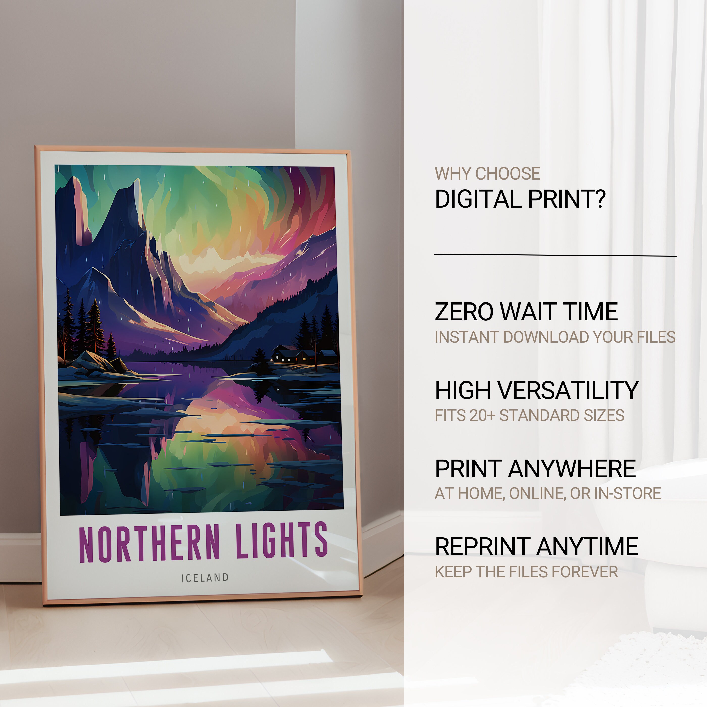 Aurora Borealis Poster Mid Century Wall Art Northern Lights - Etsy