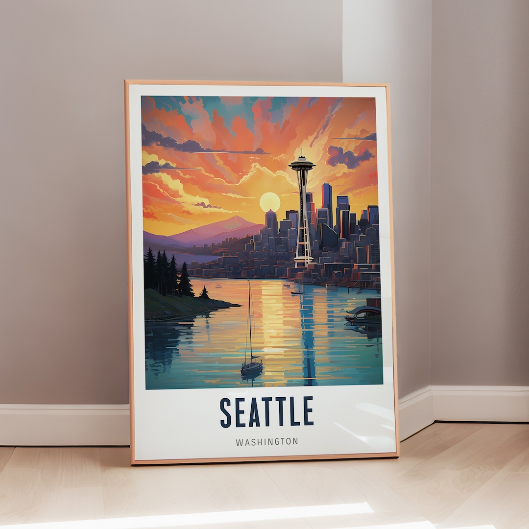 Seattle Washington Poster Mid Century Wall Art American Travel Print ...