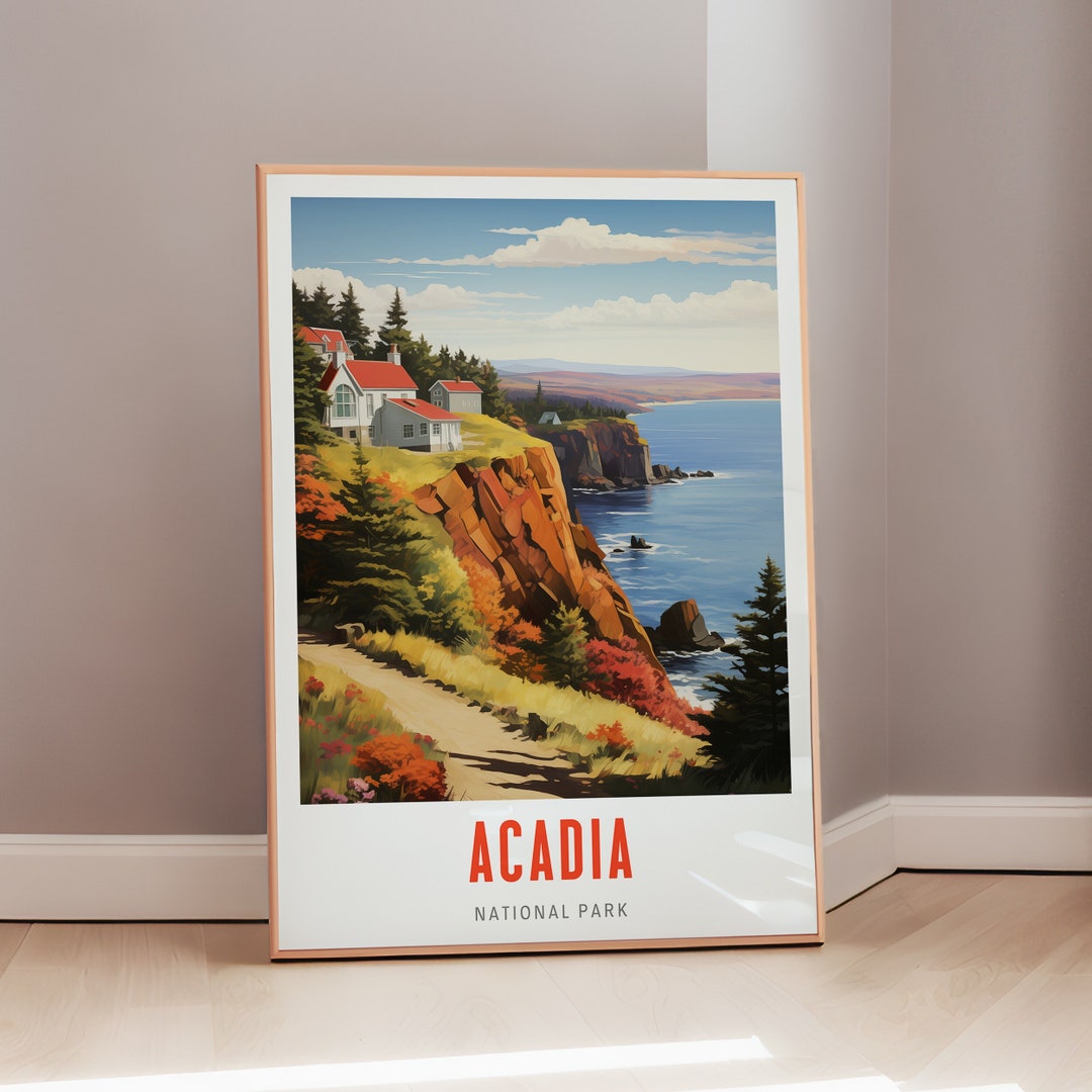 Travel Poster of Acadia Mid Century Modern Wall Art Maine Print ...