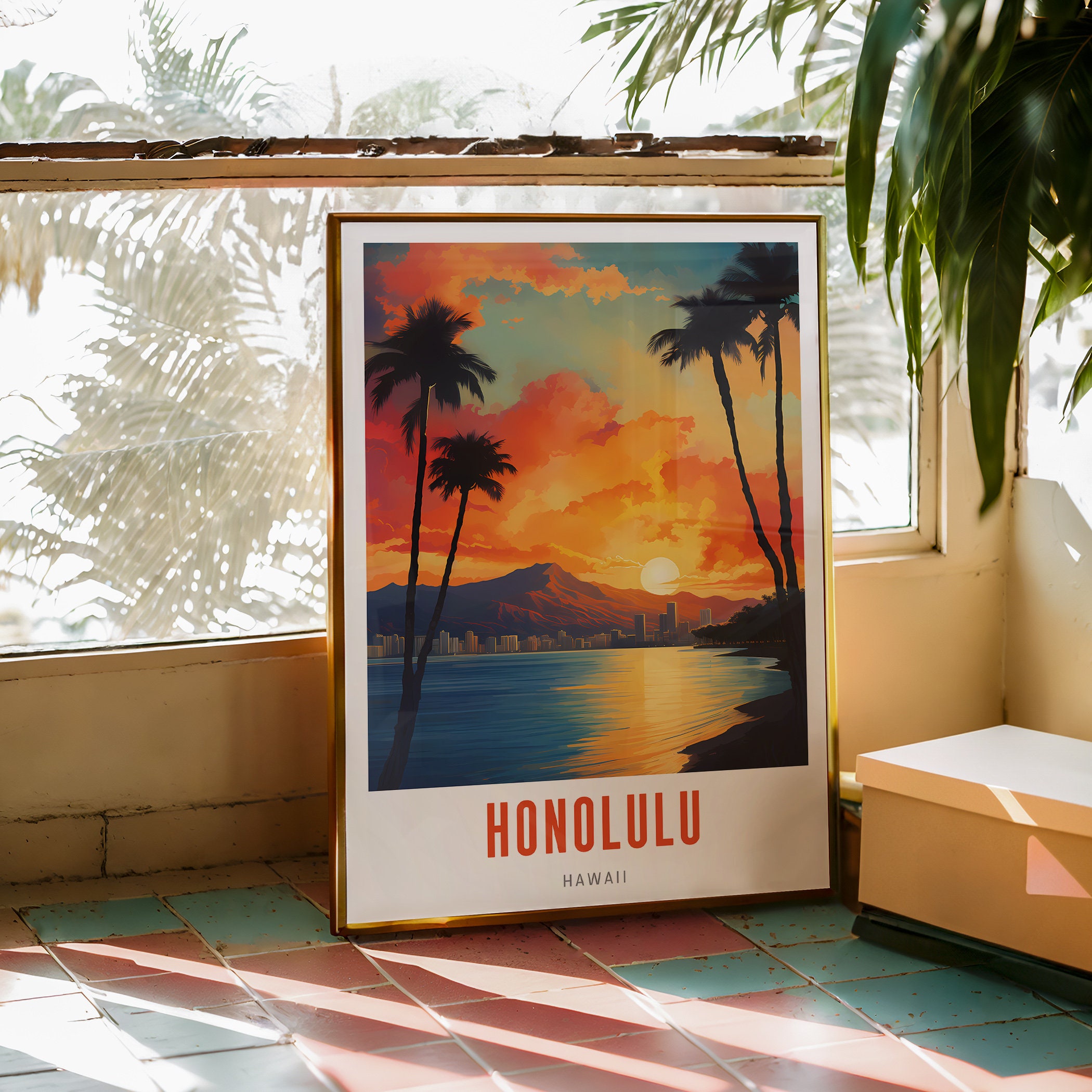 Hawaii Honolulu Poster Mid Century Art Eclectic Decor Modern - Etsy