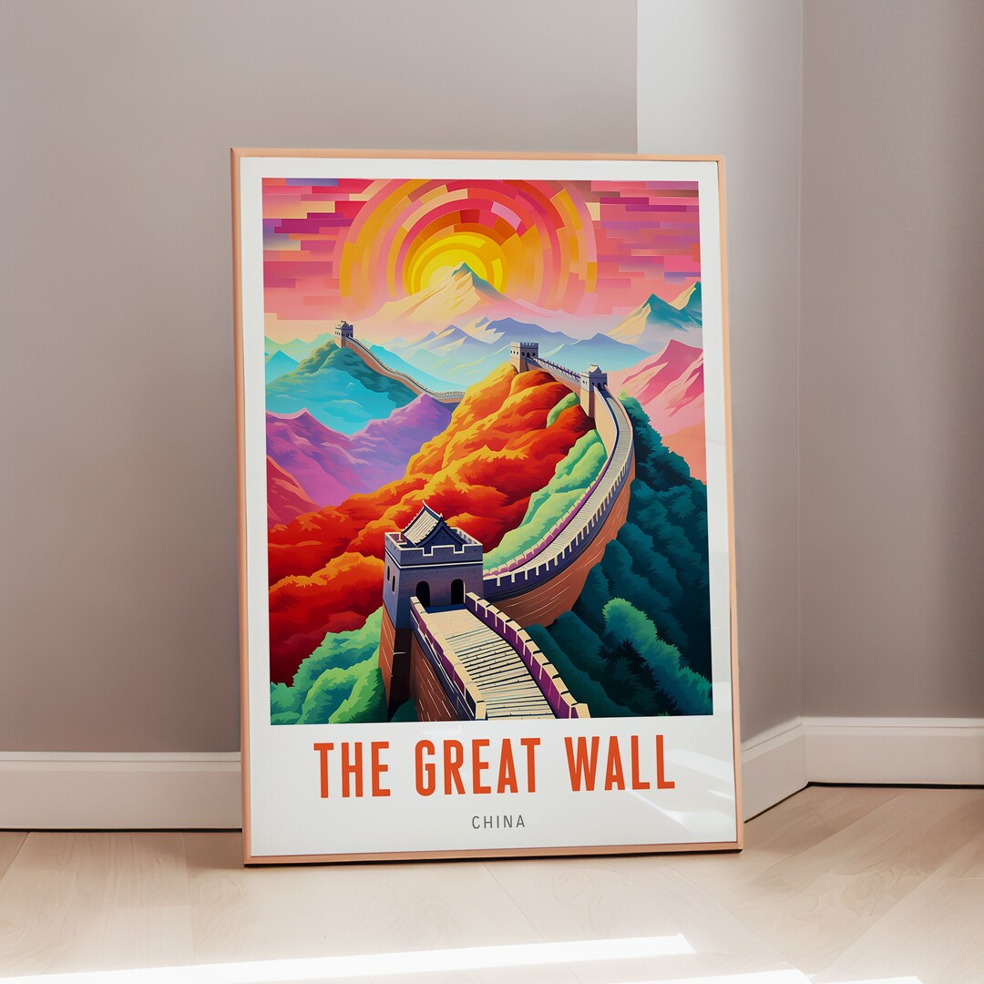 Great Wall of China Travel Poster Mid Century Wall Art Chinese ...