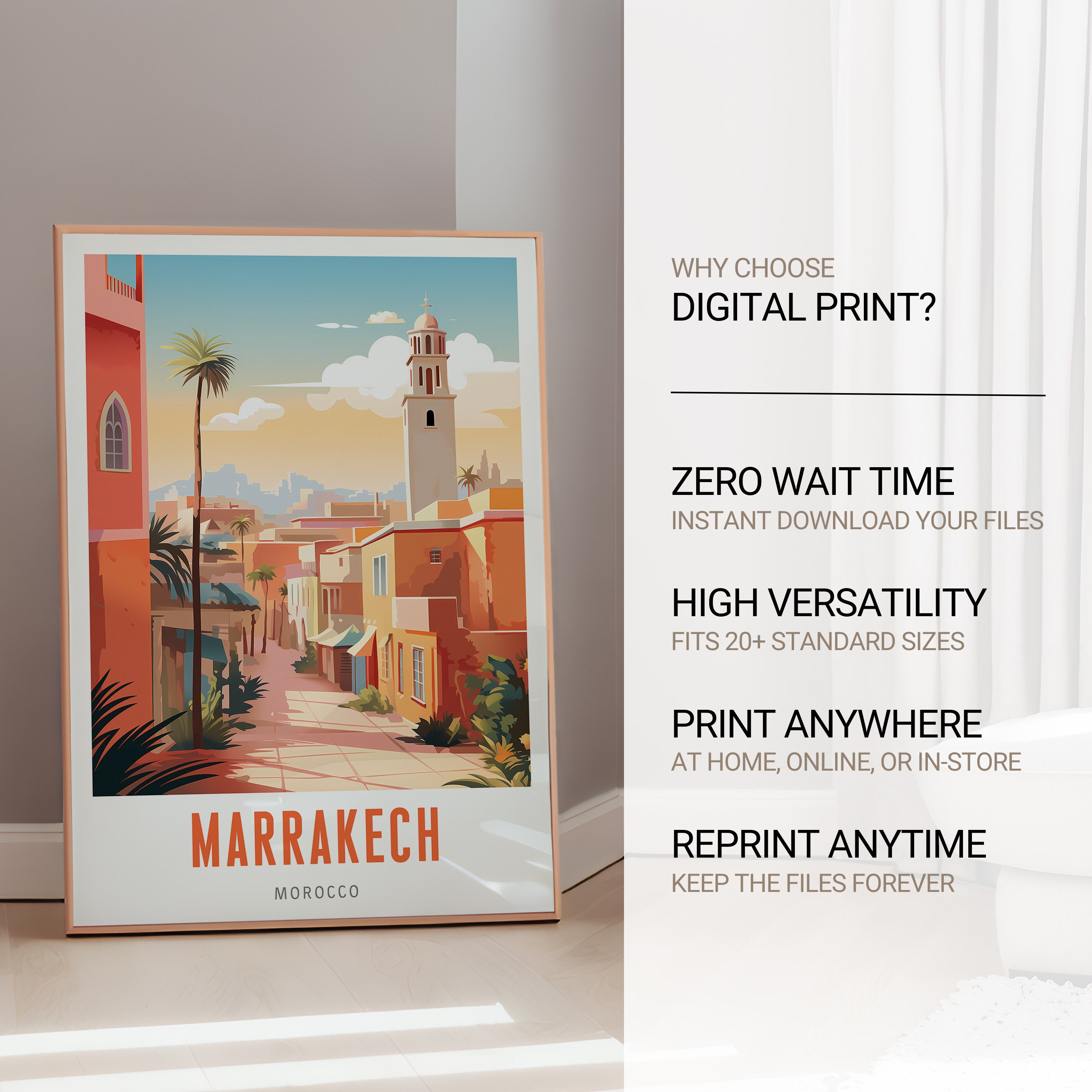 Travel Poster of Marrakech Mid Century Modern Wall Art Morocco - Etsy