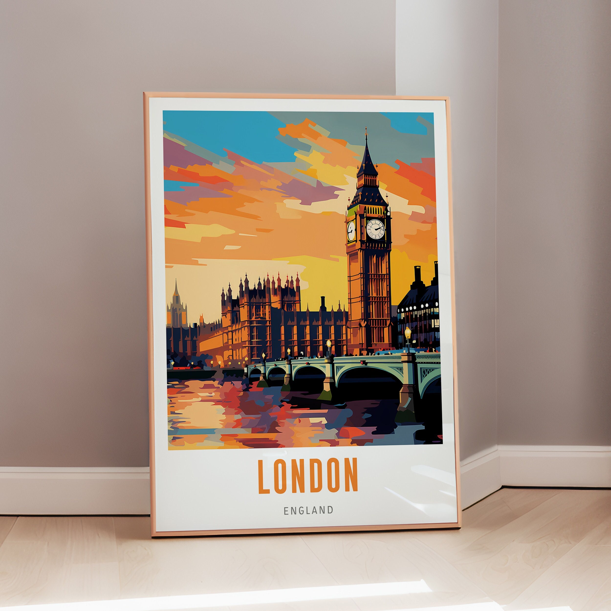 London England Poster Mid Century Wall Art British Travel Print ...