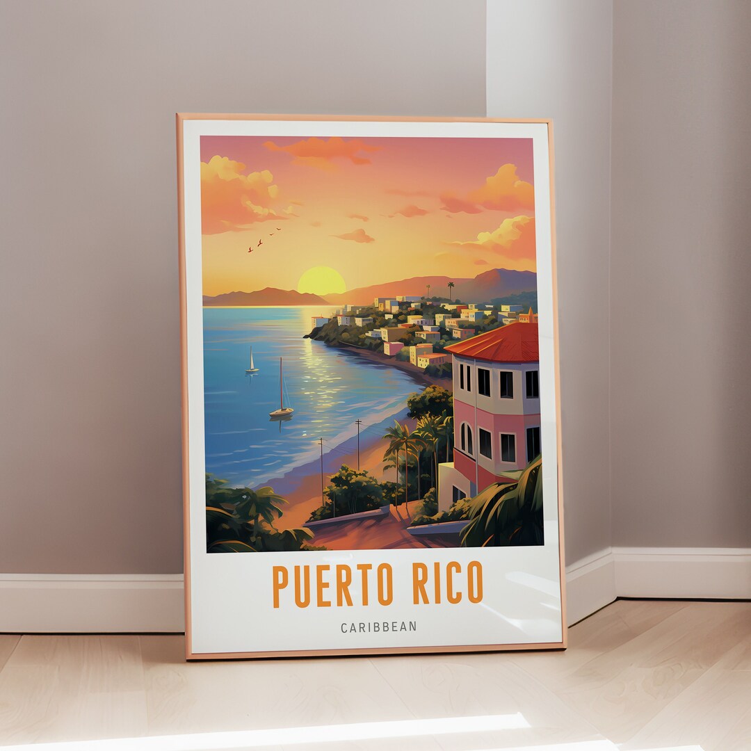 Puerto Rico Travel Poster Caribbean Print Mid Century Modern Wall Art ...
