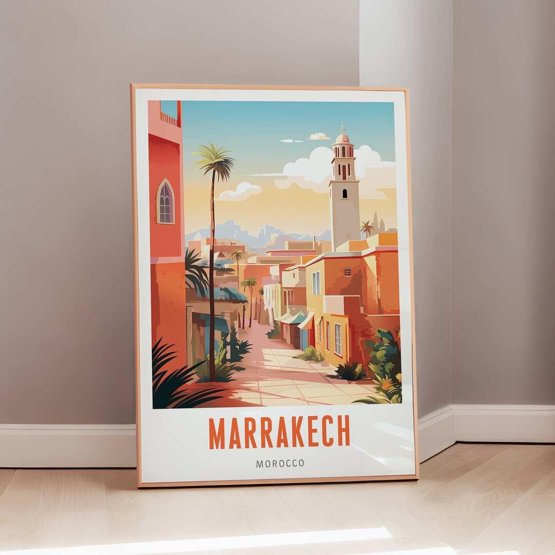 Travel Poster of Marrakech Mid Century Modern Wall Art Morocco Print ...