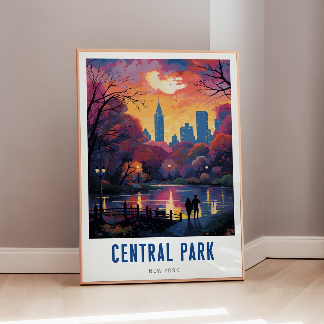 Central Park Travel Poster New York Print Mid Century Modern Wall Art ...