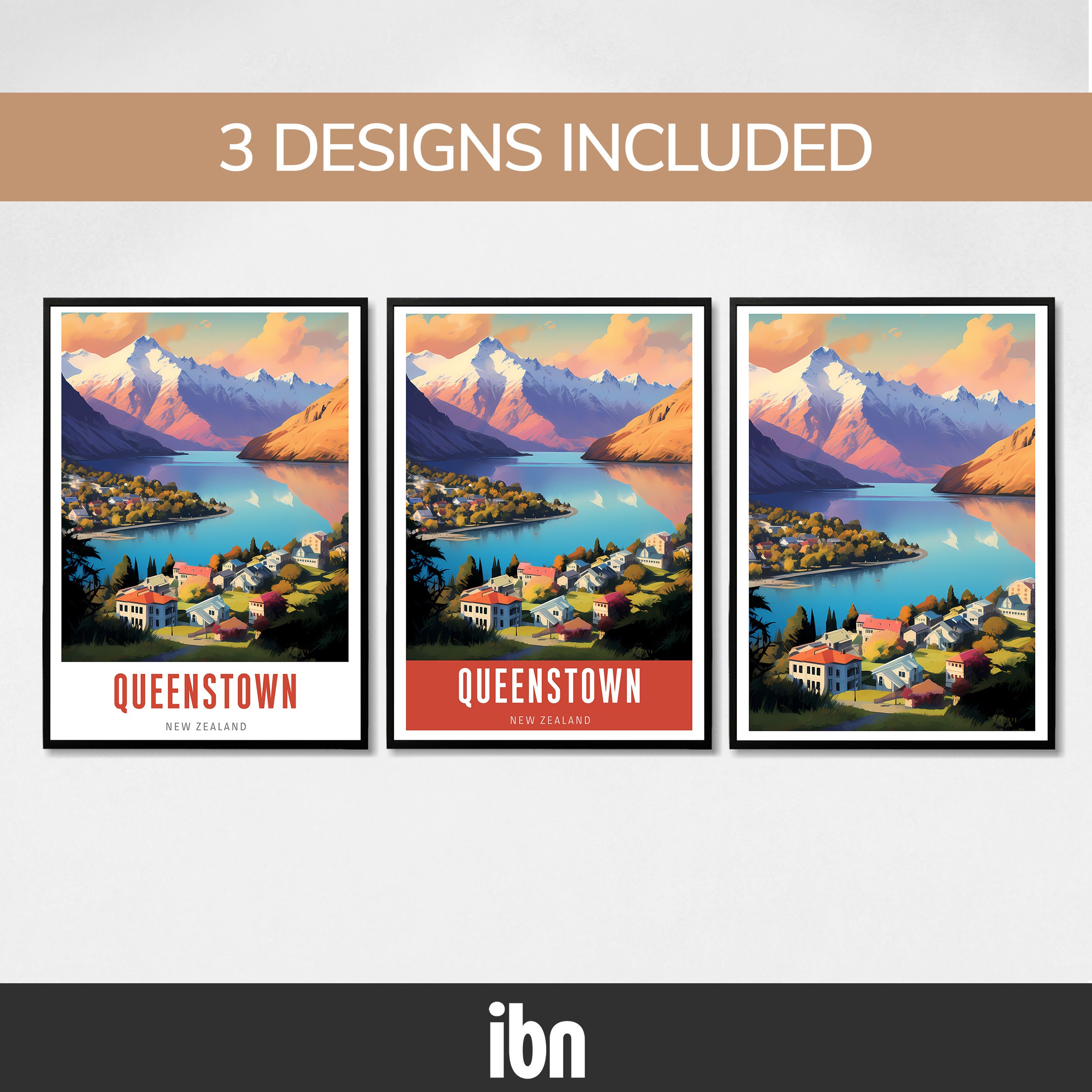 Queenstown Travel Poster New Zealand Print Mid Century Modern Wall Art ...