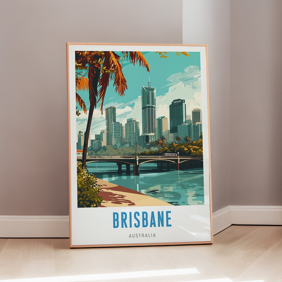 Travel Poster of Brisbane Mid Century Modern Wall Art Australia Print ...