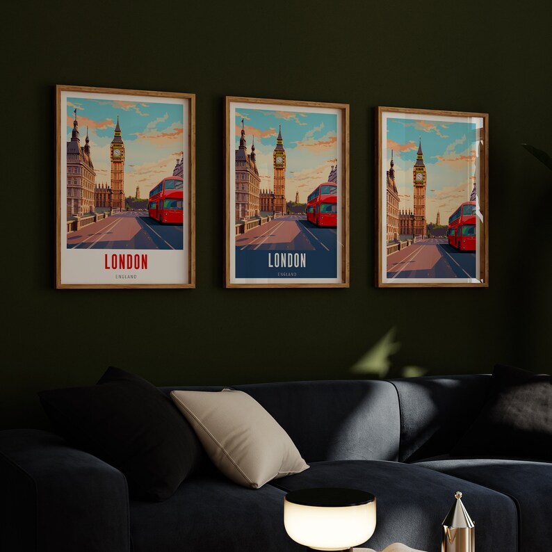 England Travel Poster London Iconic Landmarks Mid Century - Etsy