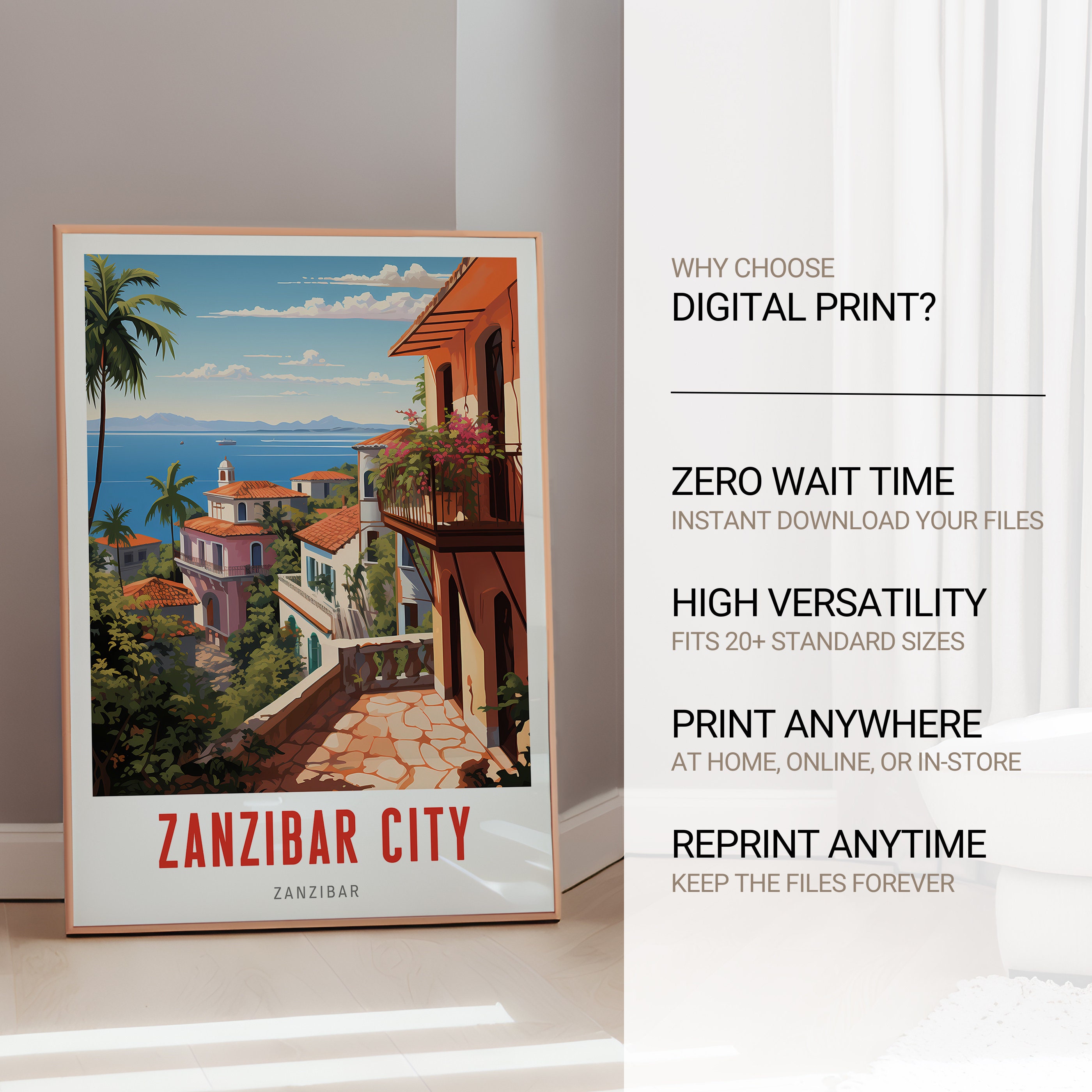 Zanzibar Travel Poster Tanzania Print Mid Century Modern Wall Art ...