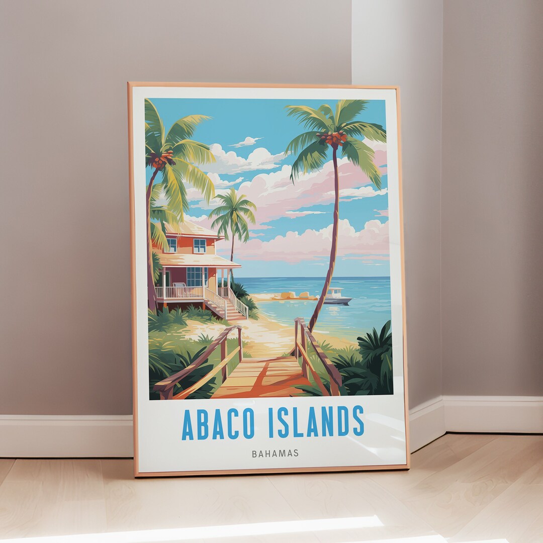 Abaco Islands Travel Poster Bahamas Print Mid Century Modern Wall Art ...