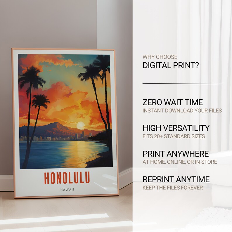 Hawaii Honolulu Poster Mid Century Art Eclectic Decor Modern Wall Art ...