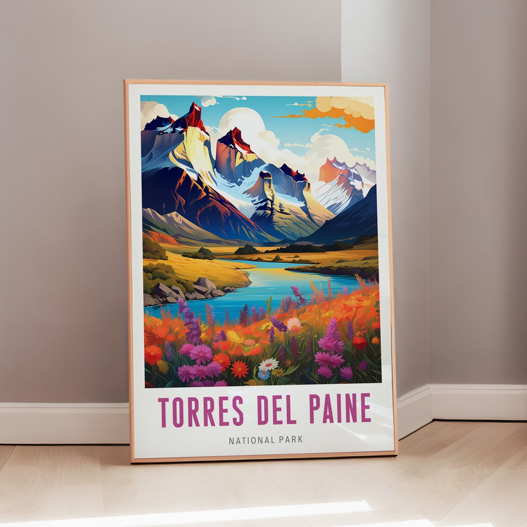Chilean Art Torres Del Paine Travel Poster Mid Century Modern Wall Art ...
